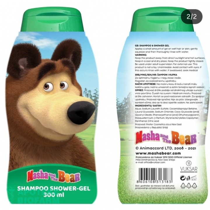 VUKSAR-MASHA AND THE BEAR SHAMPOO AND SHOWER GEL300ML-BEAR | BIOFARM ...